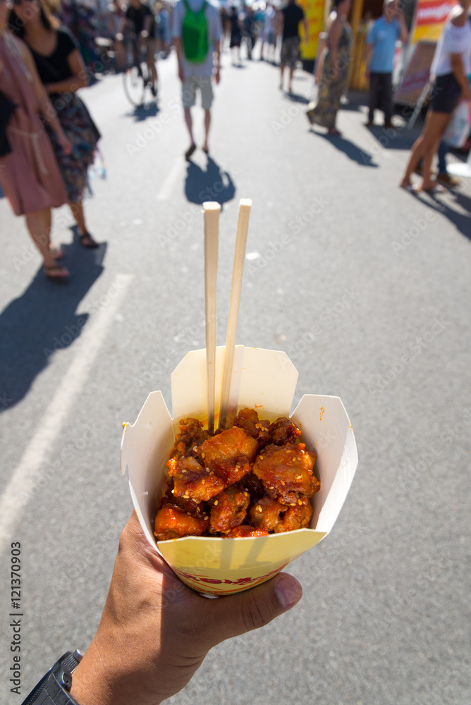 Korean crispy fried chicken box for togo Stock Photo | Adobe Stock