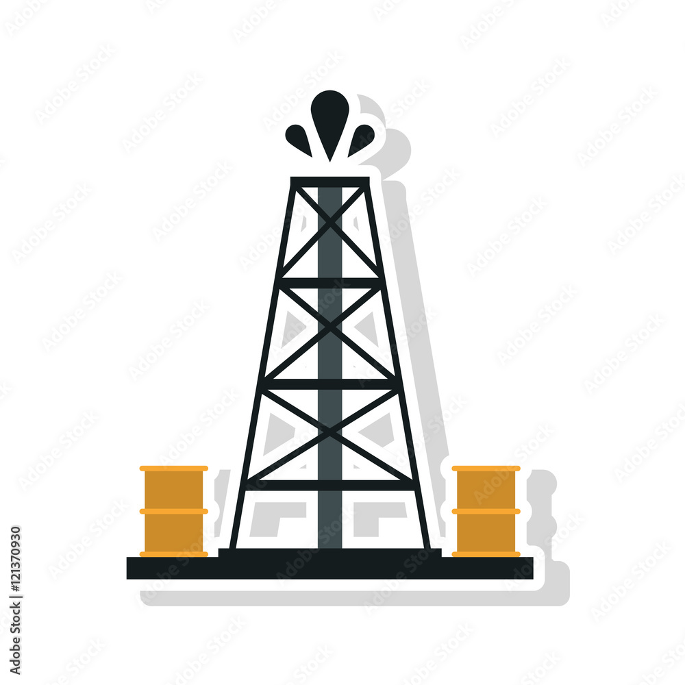Oil tower and barrel icon. Factory and industry theme. Isolated design ...