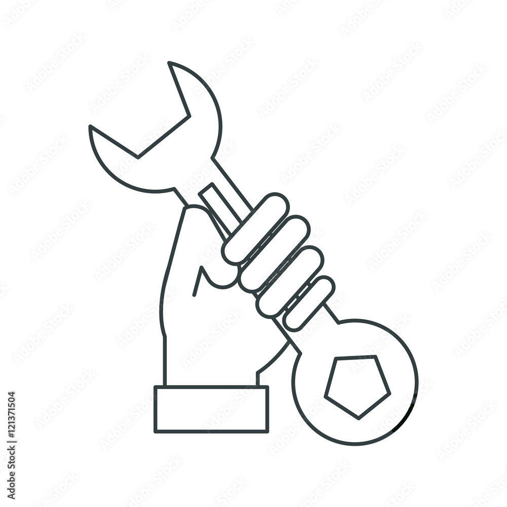 Wrench and hand icon. Under construction and industry theme. Isolated ...