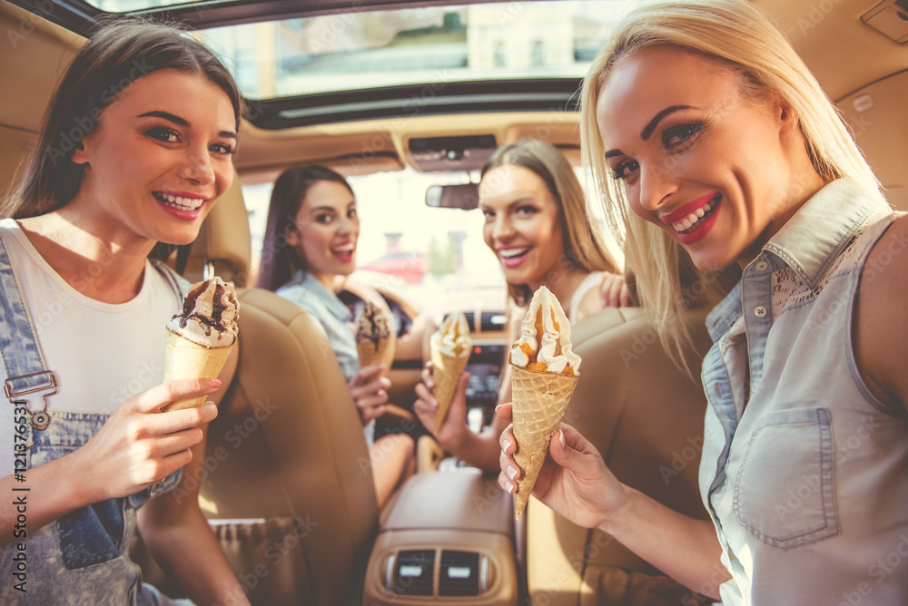 Girls driving the car Stock Photo | Adobe Stock