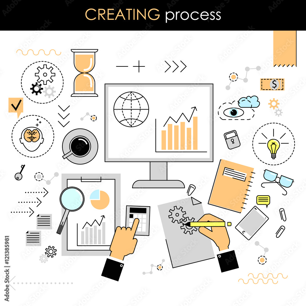 The concept of the creative process . Process of creation. Workp Stock ...