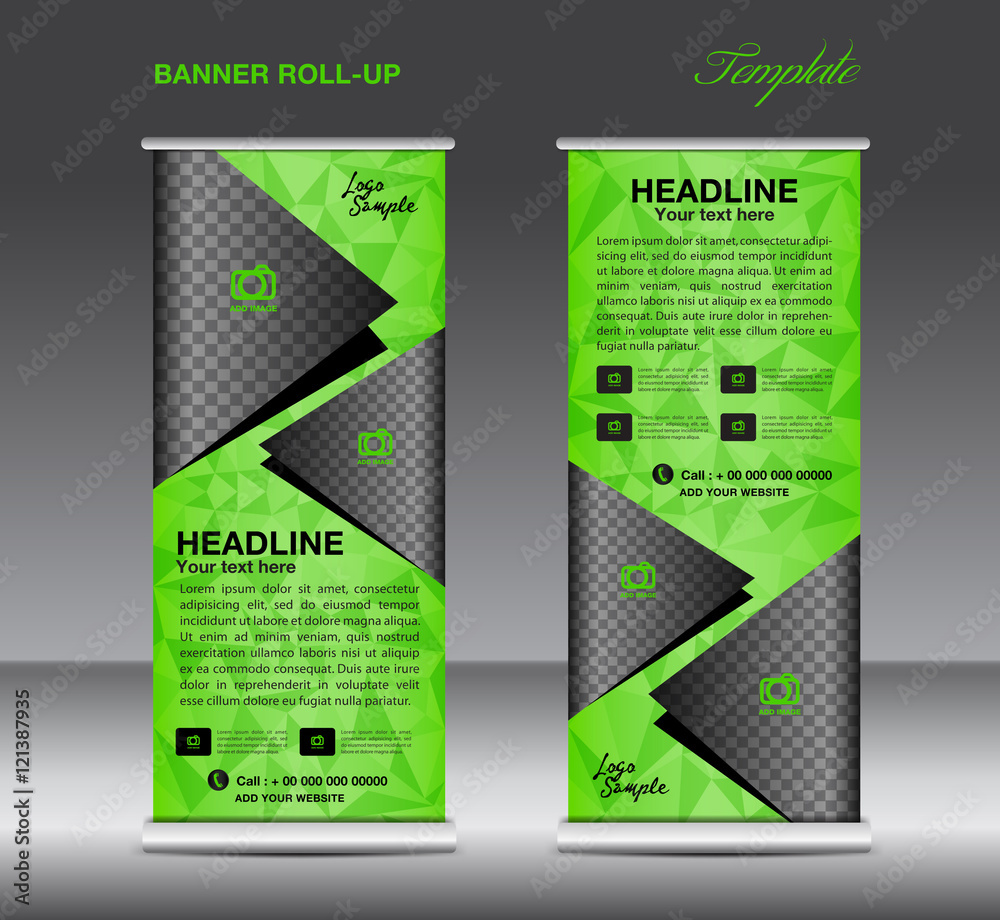 Green Roll up banner template vector, banner design, stand, flye Stock ...