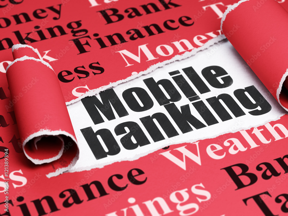 Banking concept: black text Mobile Banking under the piece of torn ...