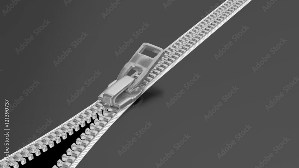 Long zipper on black material. Animation of unzipping the zipper with ...