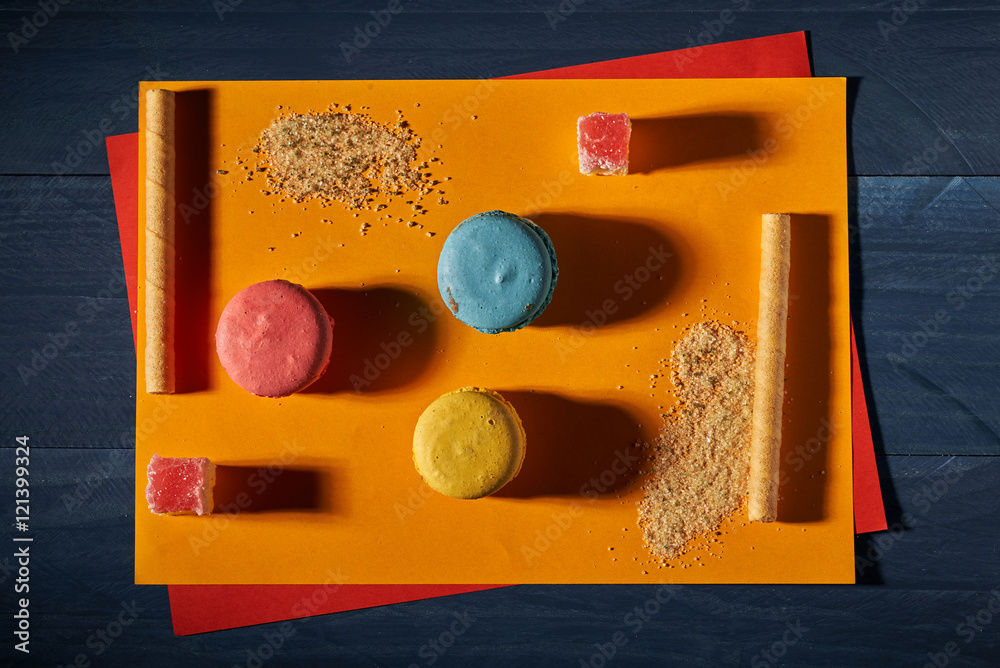 abstract sweets on yellow and blue background Stock Photo | Adobe Stock