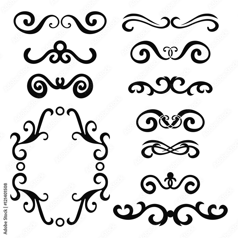 Set of black abstract curly headers, design element set isolated on ...