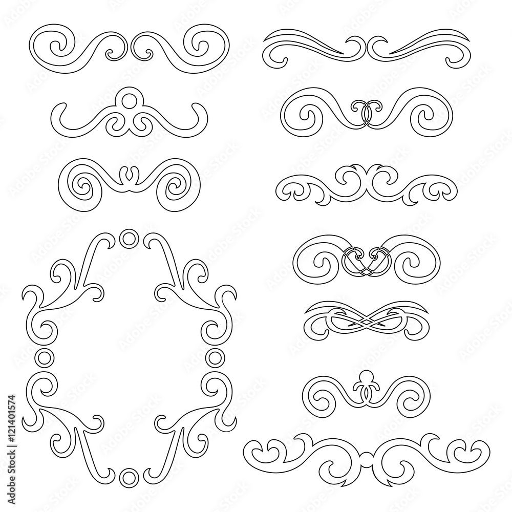 Set of black thin line abstract curly headers, design element set ...