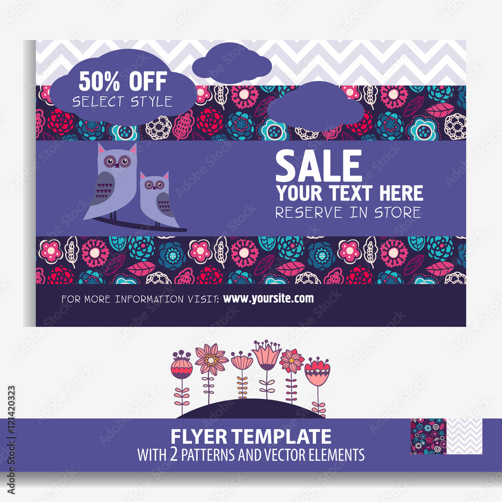 Flyer template + 2 patterns Stock Vector | Adobe Stock