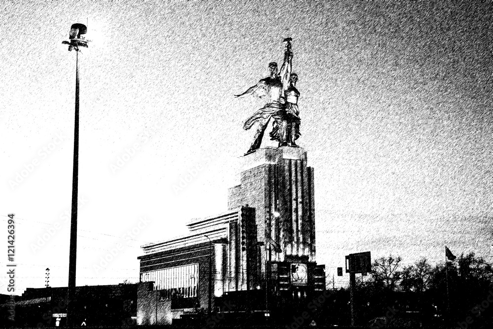 Graphic pencil sketch of soviet style monument by digital painting ...