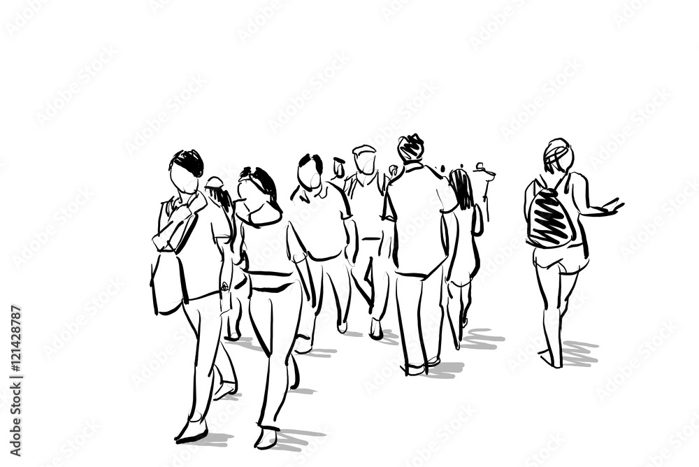 group of people walking free hand sketch Stock Illustration | Adobe Stock