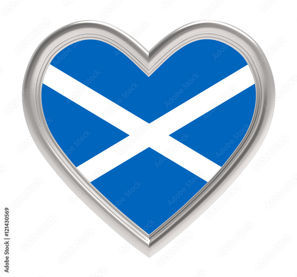 Scotland flag in silver heart isolated on white background. 3D ...