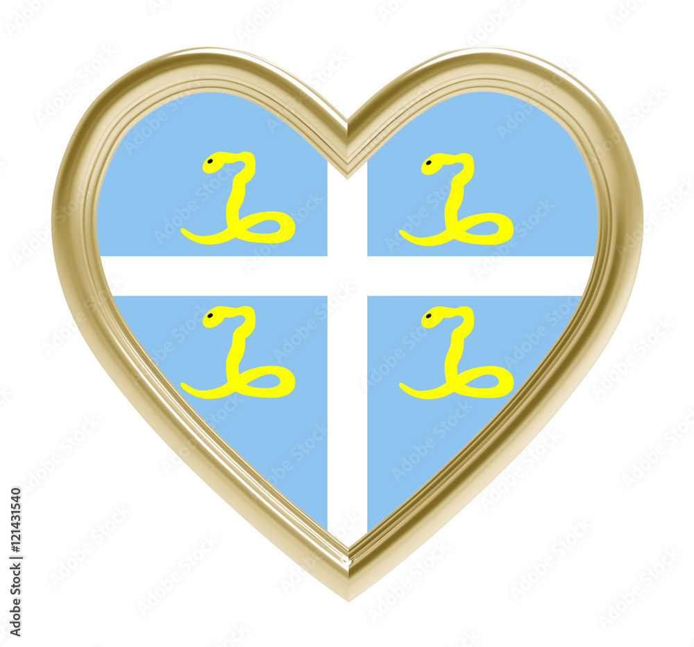 Martinique flag in golden heart isolated on white background. 3D ...