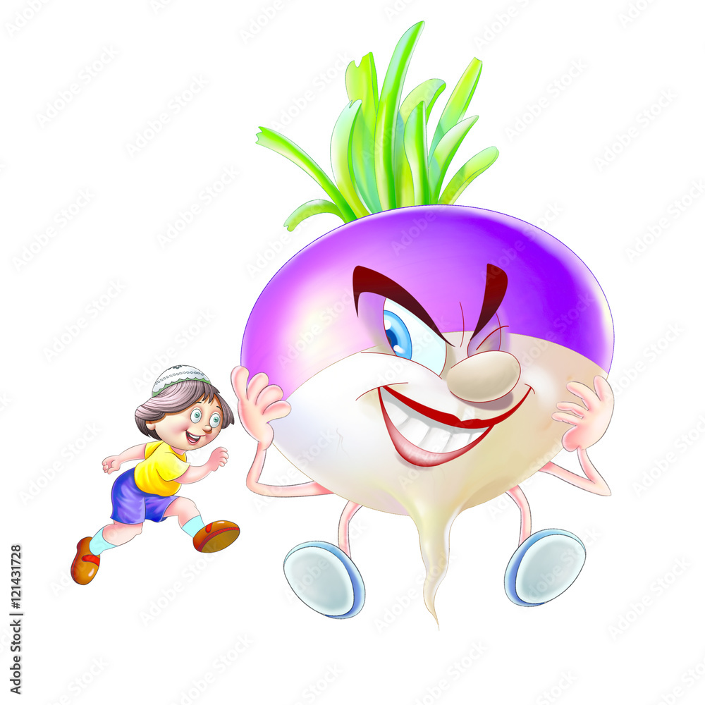 Boy and a big turnip Stock Illustration | Adobe Stock