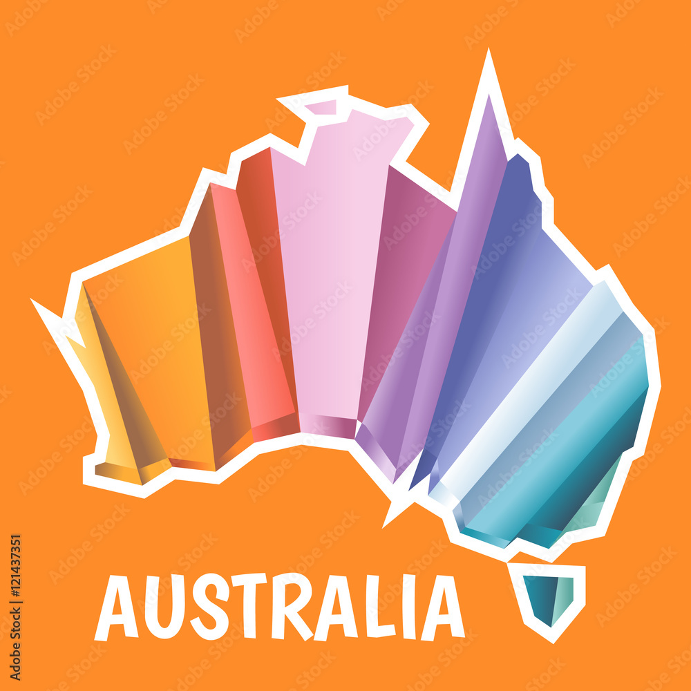 Digital vector australia map with abstract colored triangles and white ...