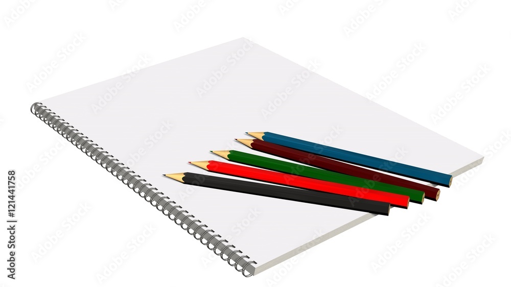 Blank white spiral bound paper drawing pad with color pencil Stock ...