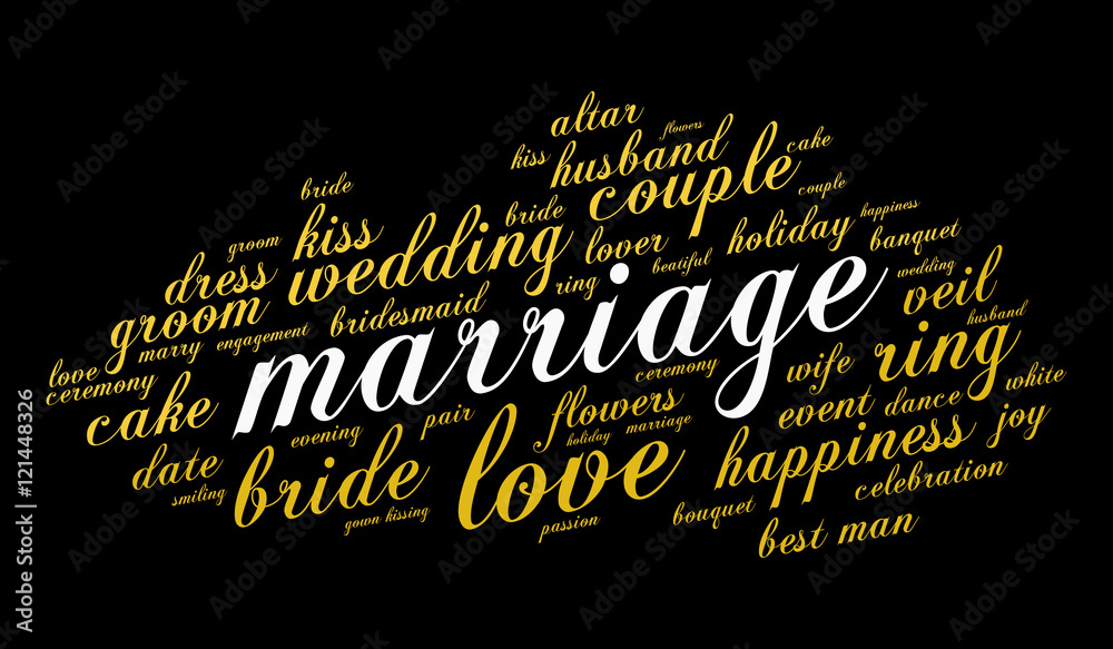 Marriage word cloud on black background. Vector illustration. Stock ...