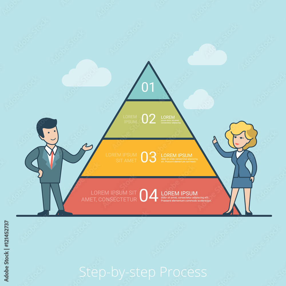 Linear Flat Step Process man woman pyramid chart vector Stock Vector ...