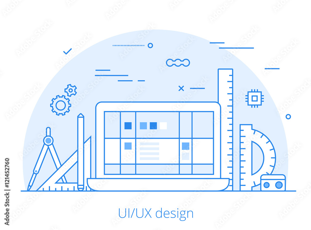Lineart Flat UI/UX interface design web site vector illustration Stock ...
