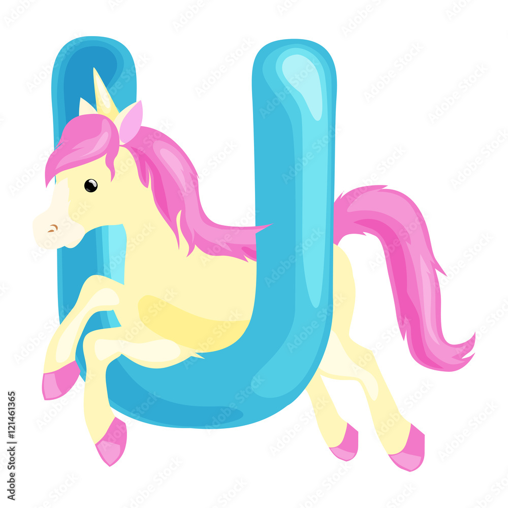 letter u with unicorn animal for kids abc education in preschool. Stock ...