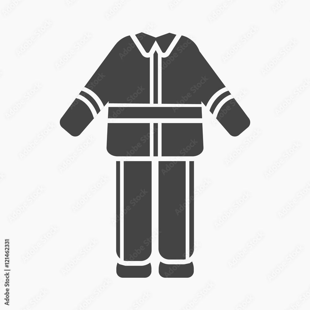 Firefighter uniform icon black. Single silhouette fire equipment icon ...