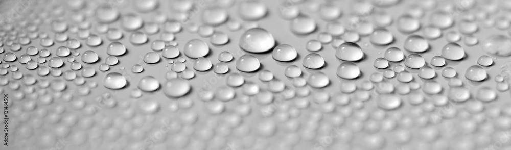 Condensation. Black and white background. Water drops reflection macro ...