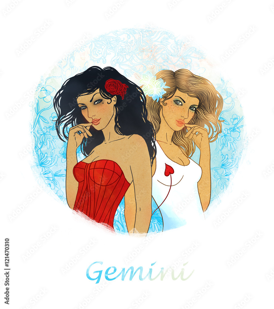 Gemini zodiac sign as a two beautiful girls Stock Illustration | Adobe ...