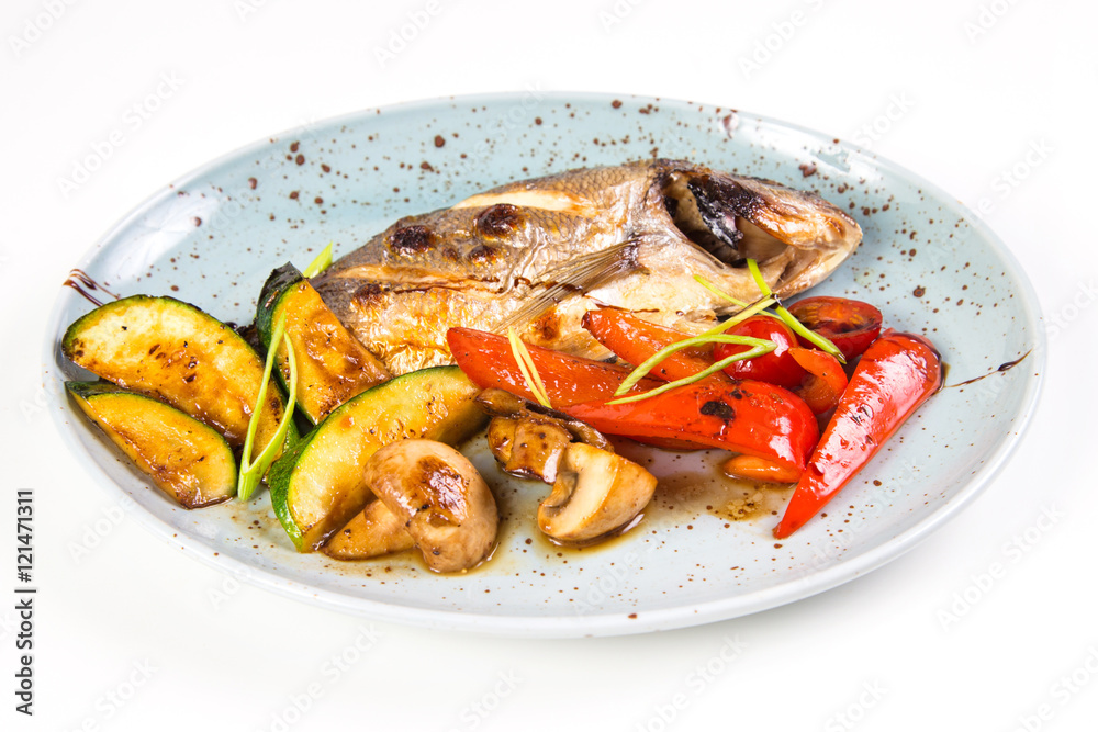grilled fish on plate Stock Photo | Adobe Stock