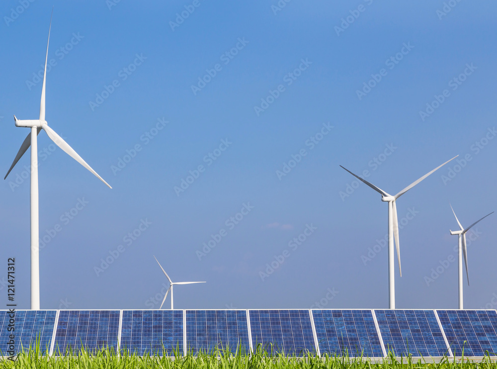 solar photovoltaics panel and wind turbines generating electricity ...