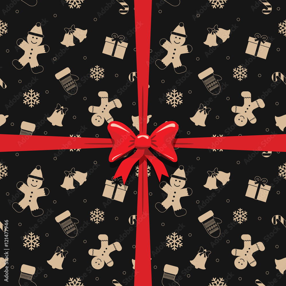 Christmas present template. Seamless pattern with golden silhouettes ...