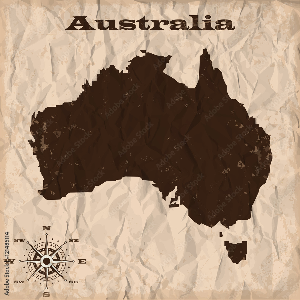 Australia old map with grunge and crumpled paper. Vector illustration ...