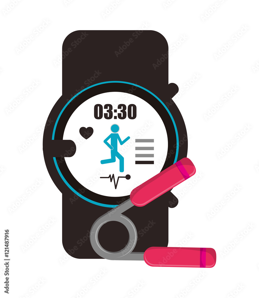 flat design heart rate wrist monitor and hand grip icon vector ...