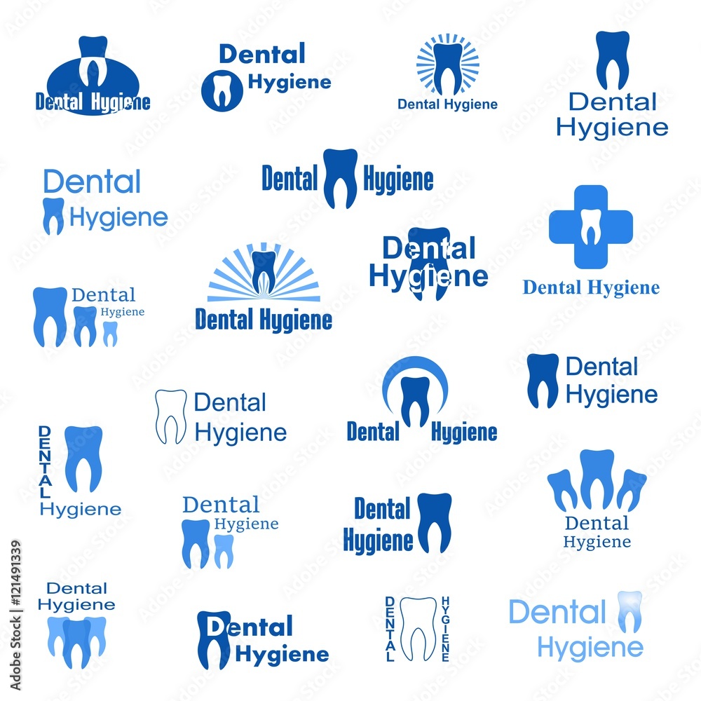 Abstract icons for dental hygiene. Set logo with blue lettering with ...