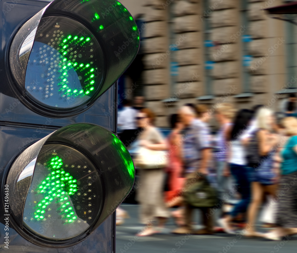 traffic light on people walking background Stock Photo | Adobe Stock