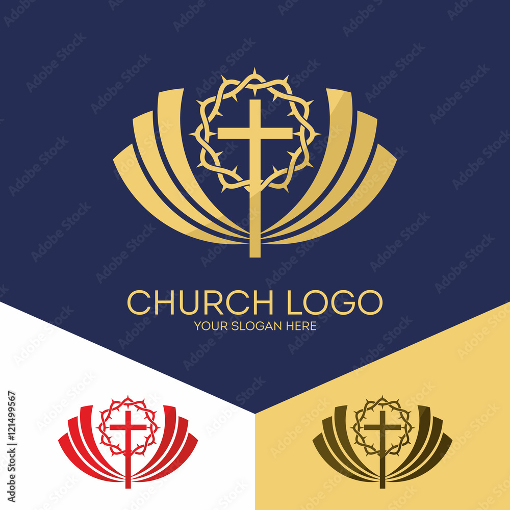 Church logo. Christian symbols. The cross of Jesus and the Crown of ...
