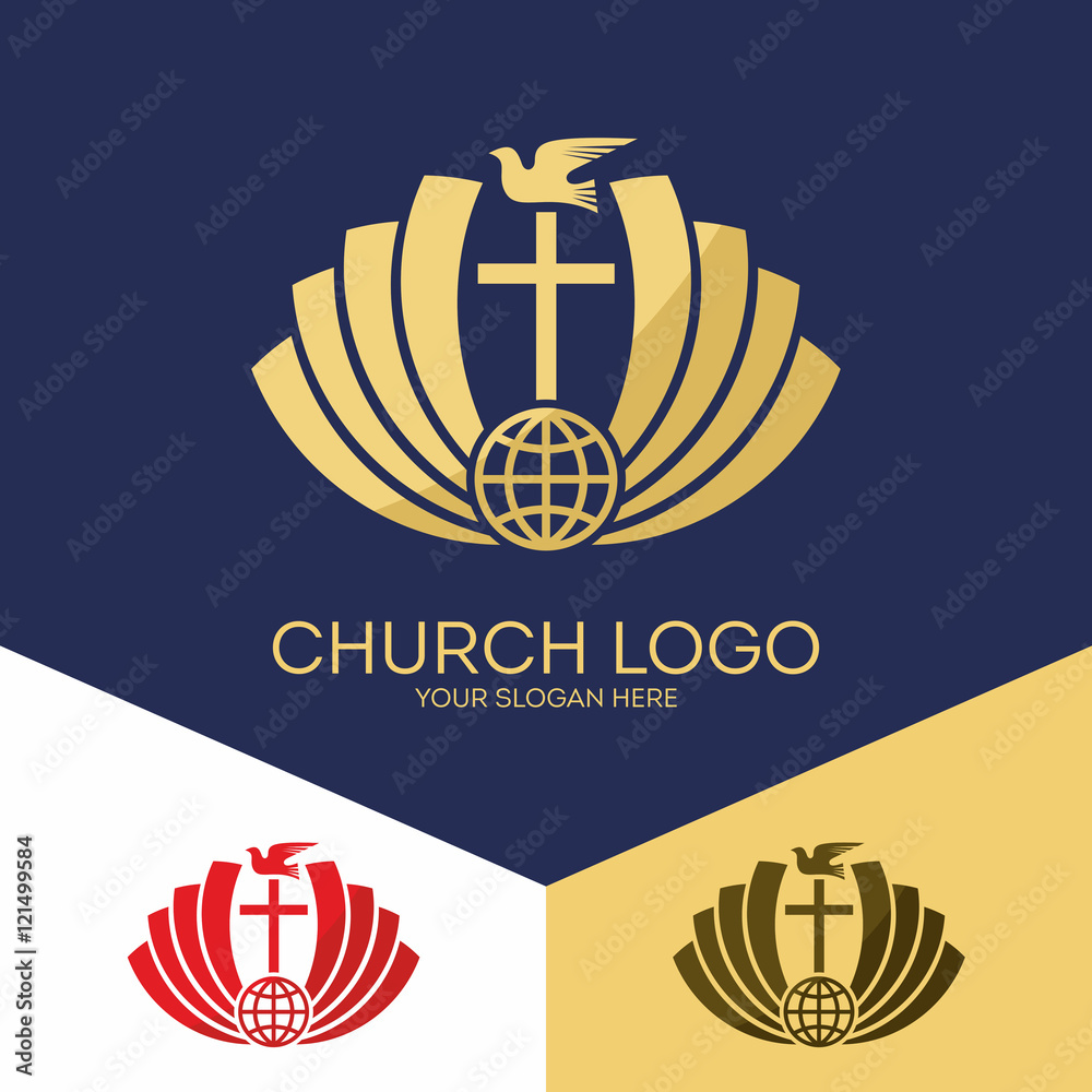 Church logo. Christian symbols. The cross of Jesus Christ and the dove ...