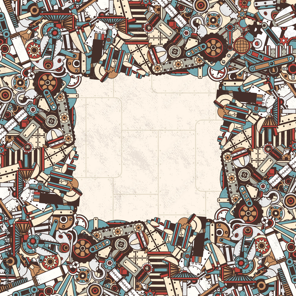 Frame of scrap metal, car parts, devices components. Details in ...