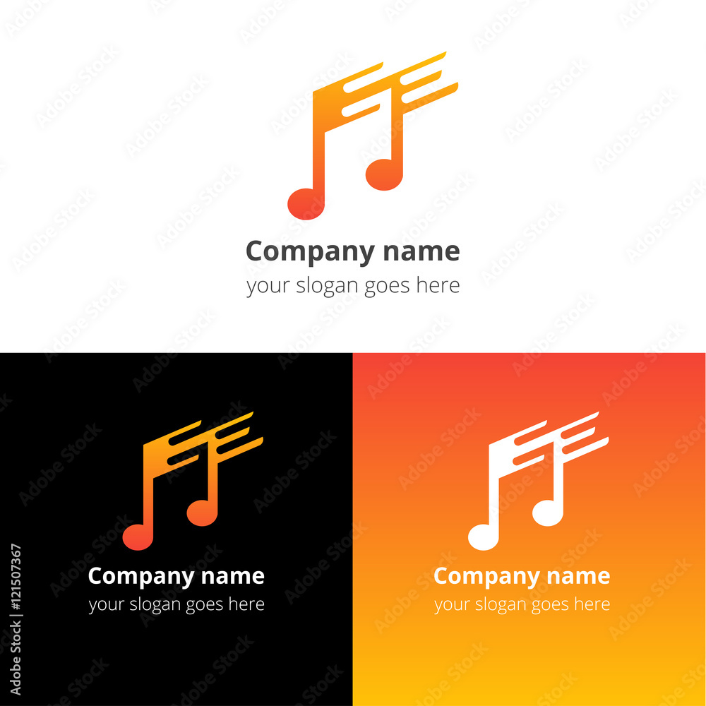 Music note and fast motion beat flat logo icon vector template ...