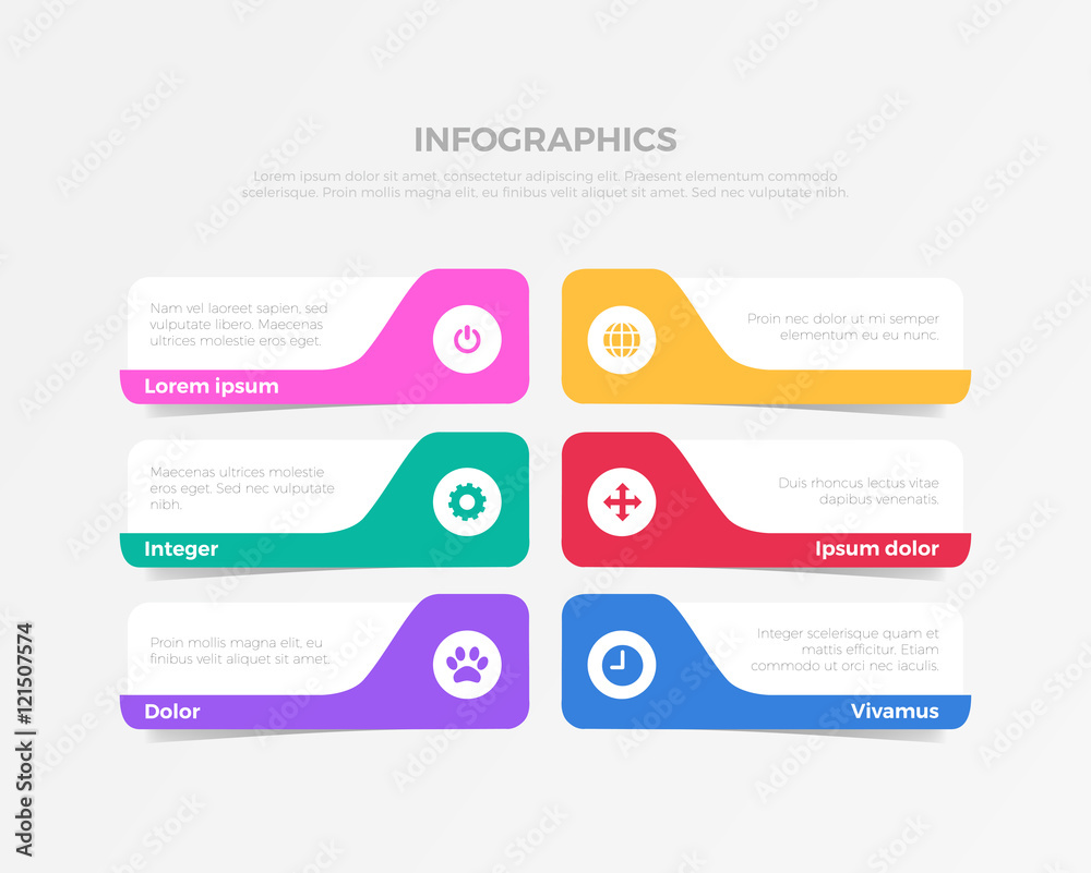 Multicolor 6 step process vector template Infographic background Stock ...