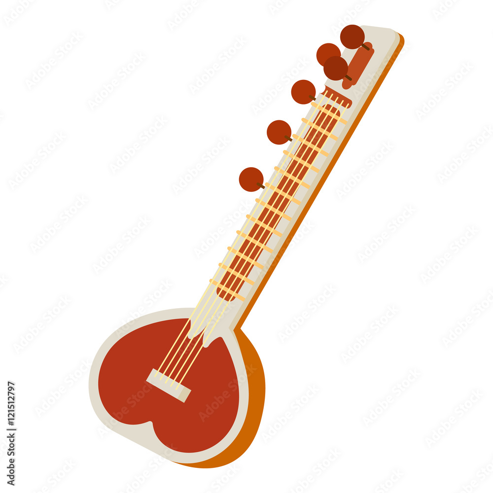 Sitar icon in cartoon style isolated on white background. Musical ...