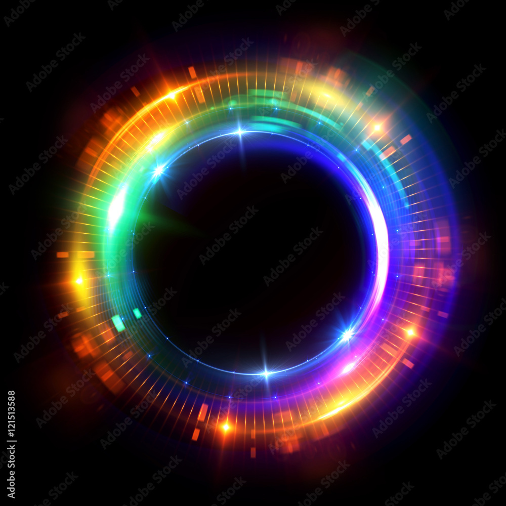 Abstract ring background with luminous swirling backdrop. Glowing ...
