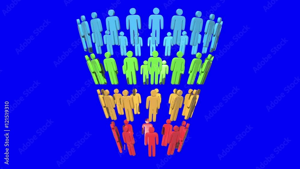 Marketing Funnel Sales Diagram with People. 3d render isolated on blue ...