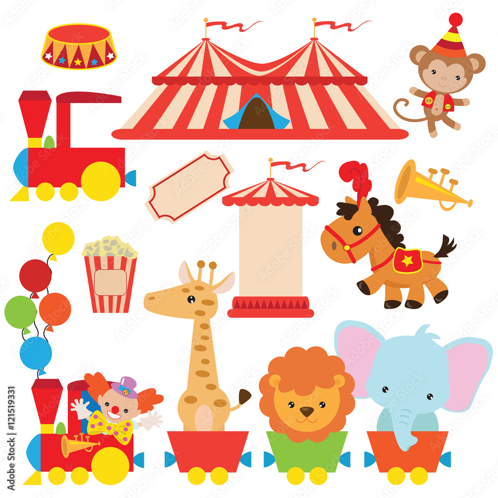 Circus train vector cartoon illustration Stock Vector | Adobe Stock