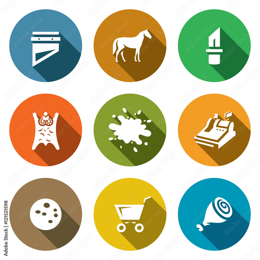 Vector Set of Meat Processing Plant Icons. Guillotine, Horse, Knife ...