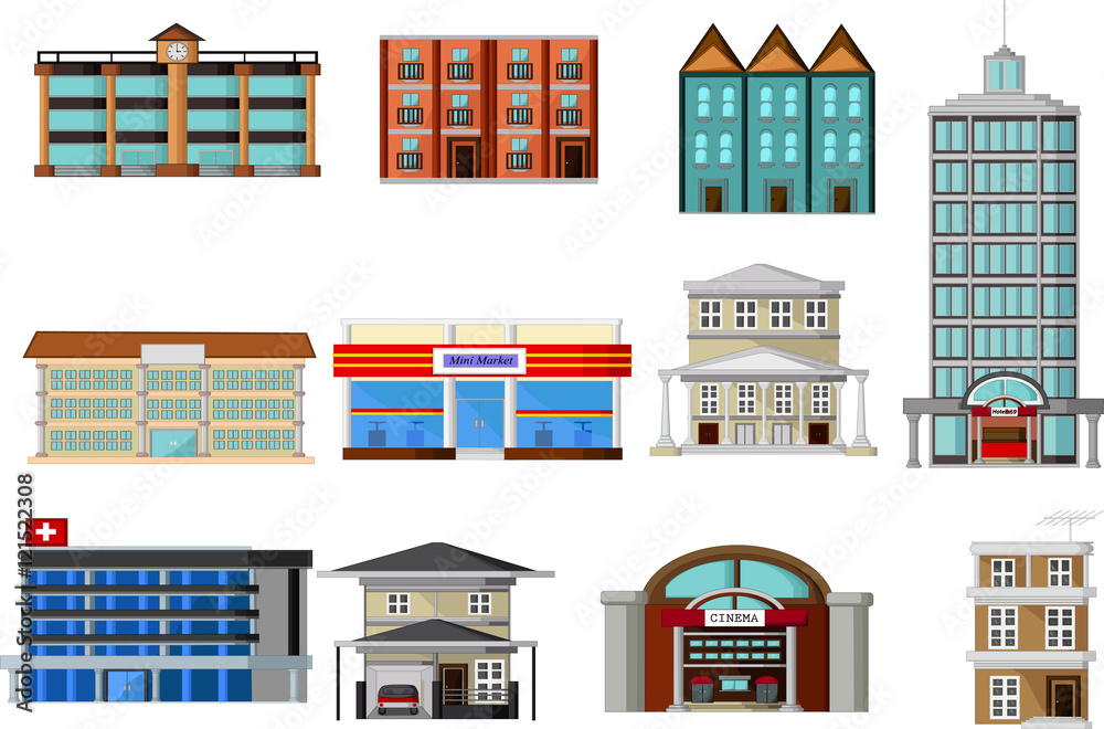 various buildings cartoon for you design Stock Vector | Adobe Stock
