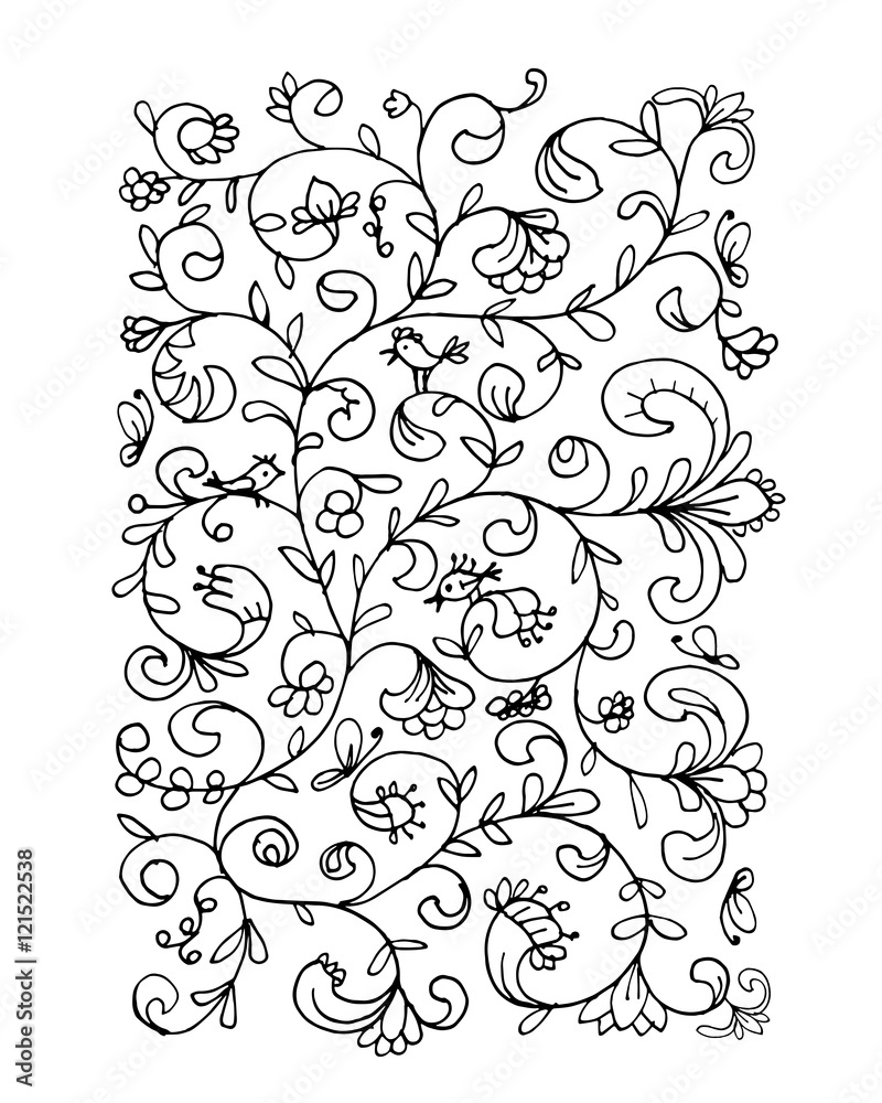 Floral pattern, sketch for your design Stock Vector | Adobe Stock