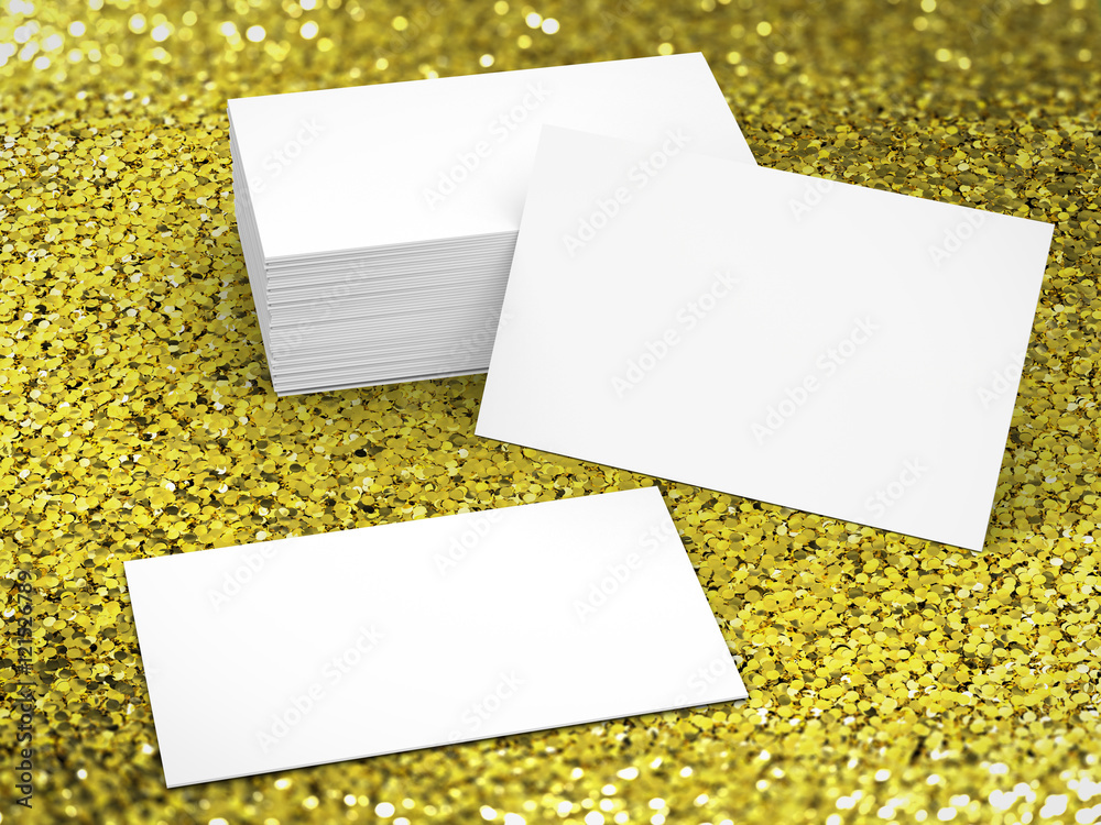stack of white blank name cards on gold glitter background Stock Photo ...