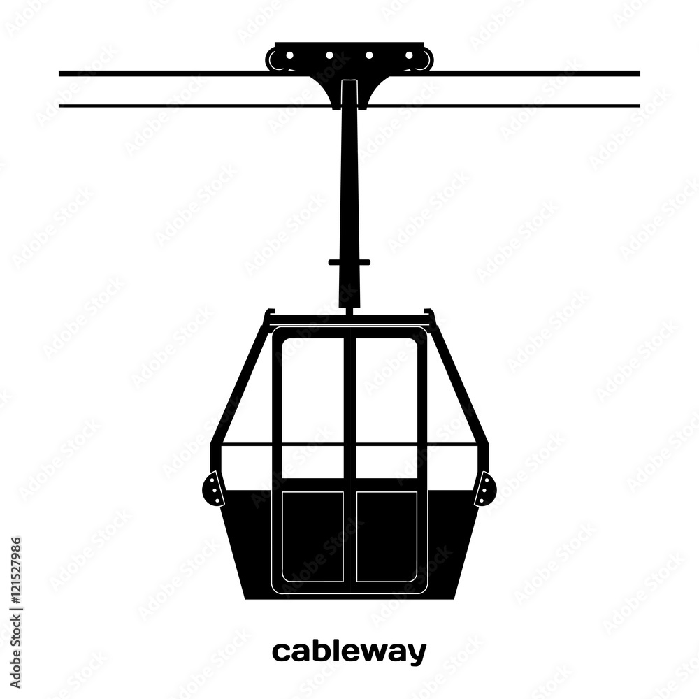 Black silhouette of the cabin cableway. Design element of the ca Stock ...