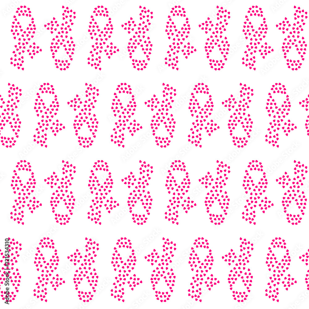 Seamless pattern pink ribbon silhouette with heart form petals isolated ...