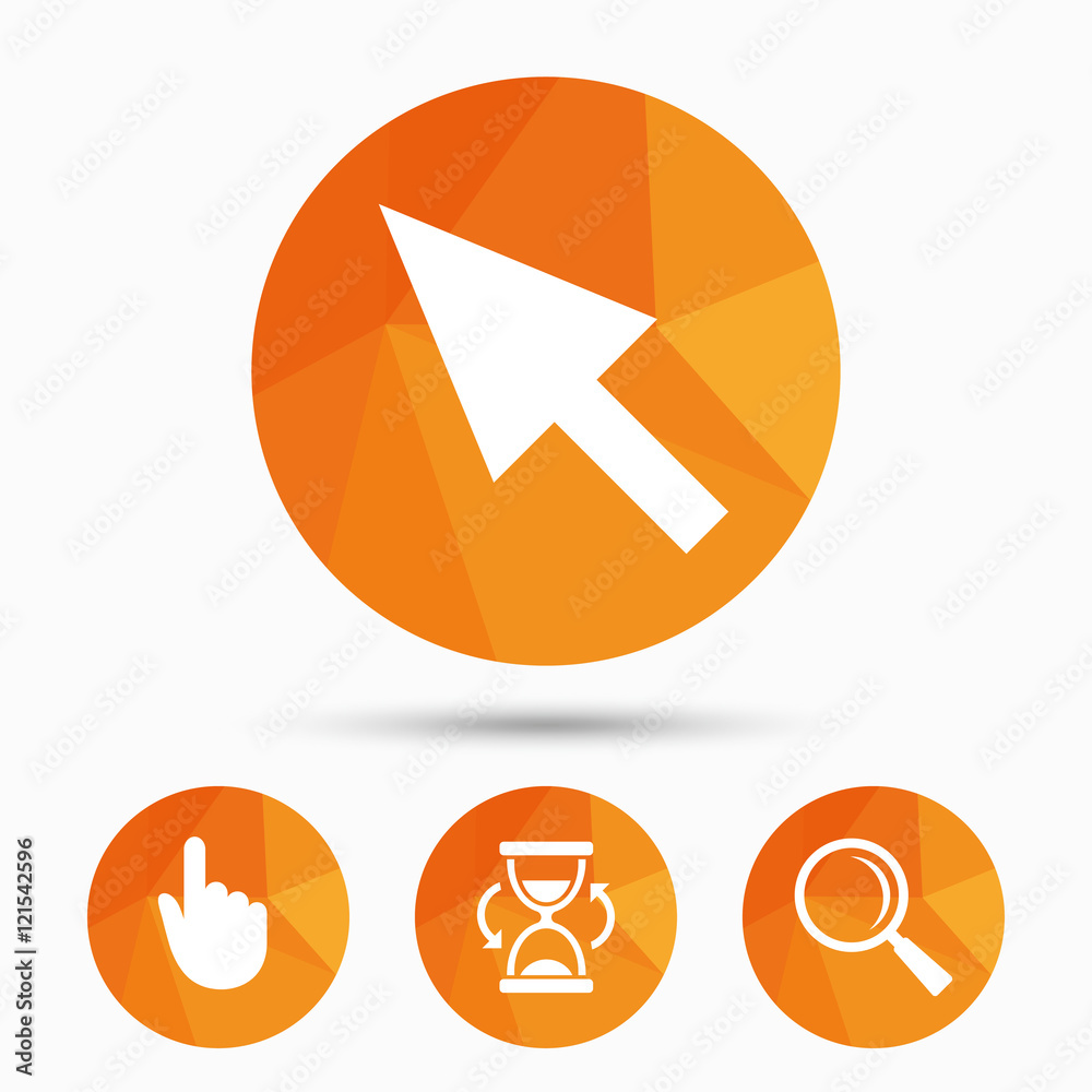 Mouse cursor icon. Hourglass, magnifier glass. Stock Vector | Adobe Stock