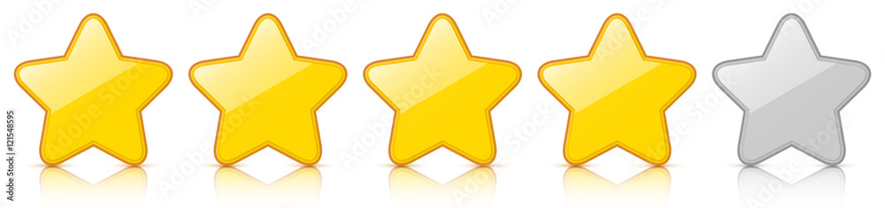 4 out of 5 - Star Rating - Golden Star Icons Stock Vector | Adobe Stock